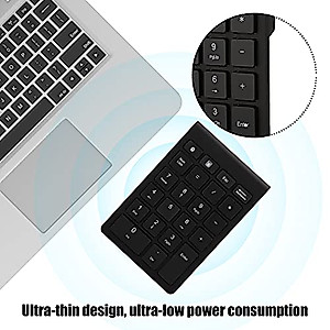 22 Keys Wireless Numeric Keypad Portable Mini Keyboard Number Pad Ultrathin Numeric Keyboard Numpad for Laptop Desktop Computer PC (Black)