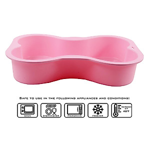 HINMAY Dog Birthday Cake Mold Silicone Bone Shape Cake Pan with Decorating Pen (Pink)