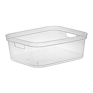 Sterilite 5.25 x 12.25 x 15 Inch Medium Modern Storage Bin w/ Comfortable Carry Through Handles & Banded Rim for Household Organization, Clear 8 Pack