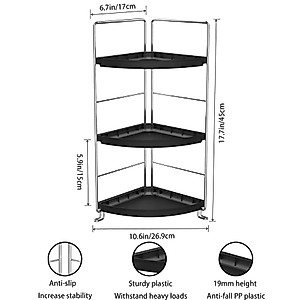 NLBTW 3 Tier Corner Bathroom Organizer Countertop, Bathroom Counter Shelf Vanity Organizer and Storage Cabinet for Makeup Skin Care Perfume Organizer Tray or Kitchen Spice Rack (Silver & Black)