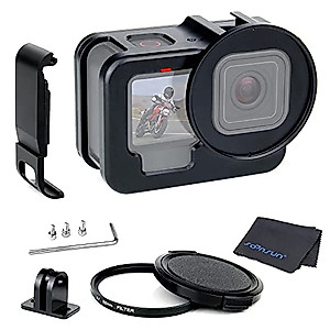 SOONSUN Metal Protective Case for GoPro Hero 11 / Hero 10 / Hero 9 Black, Back Door Housing Frame, Side Open Wire Connectable Video Cage with 52mm UV Filter + Side Door for GoPro Hero 11 10 9 Black