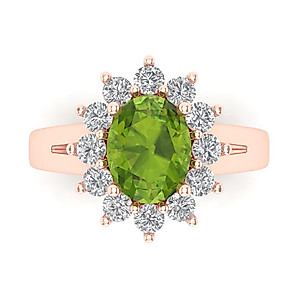 Clara Pucci 2.36 ct Oval Cut Solitaire W/Accent Halo Genuine Natural Peridot Wedding Promise Anniversary Bridal Ring 18K Rose Gold 3.5