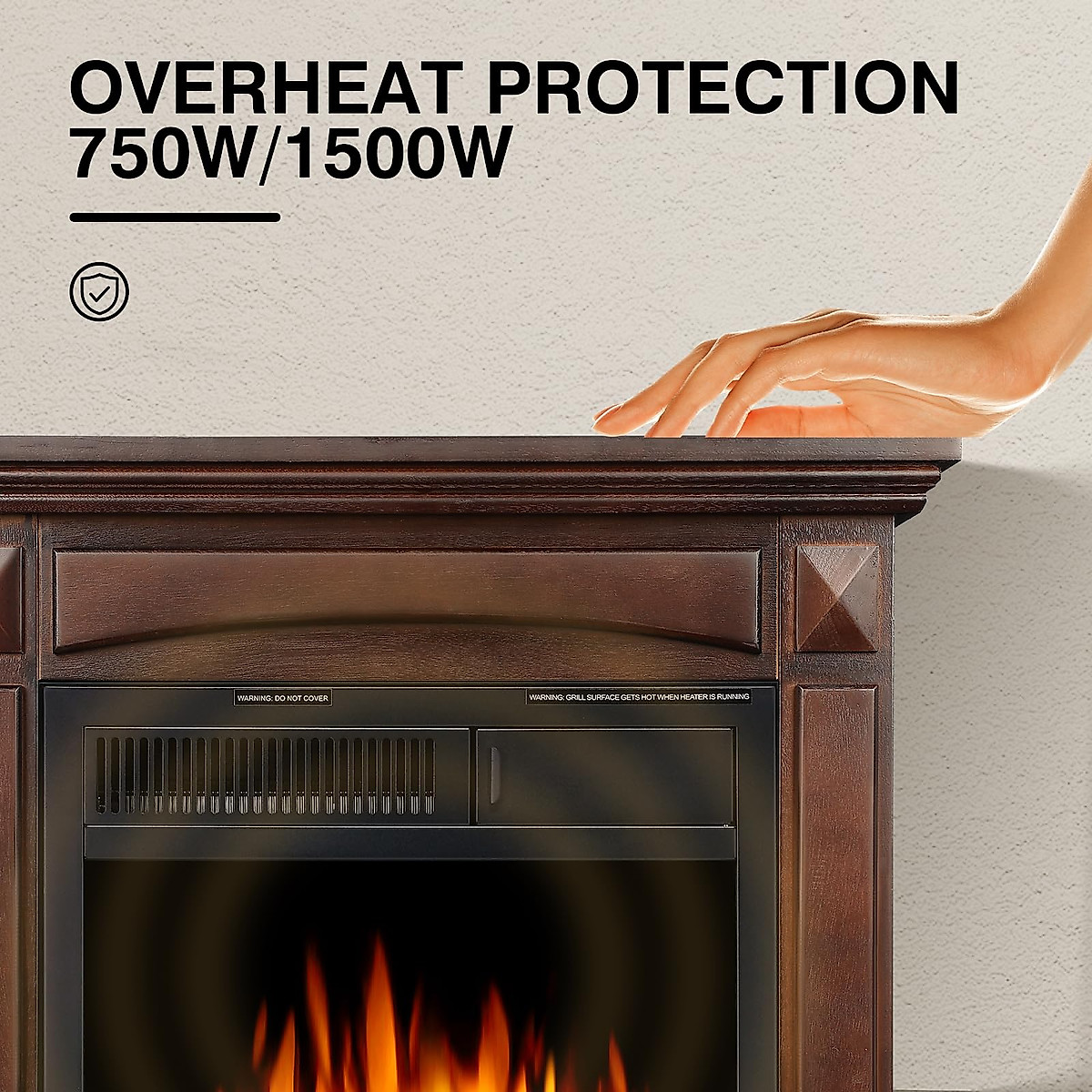 ZAFRO Electric Fireplace Mantel,Package Freestanding Fireplace Heater,Brown Wooden Exterior Frame,Overheat Protection,Remote Control Temperature,Brown