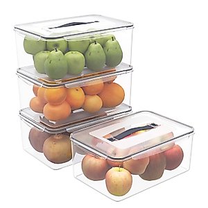 Xyskin 4 Packs 15 L Airtight Food Storage Containers Set with Handle Lid, Plastic BPA-Free Rectangle Bread Container for Home Kitchen, Leak Proof