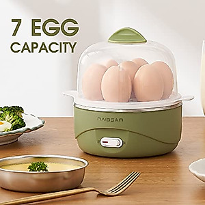 Naibson Rapid Electric Egg Cooker and Poacher with Auto Shut Off for Omelet, Soft, Medium and Hard Boiled Eggs - 7 Egg Capacity Tray, Single Stack, Green