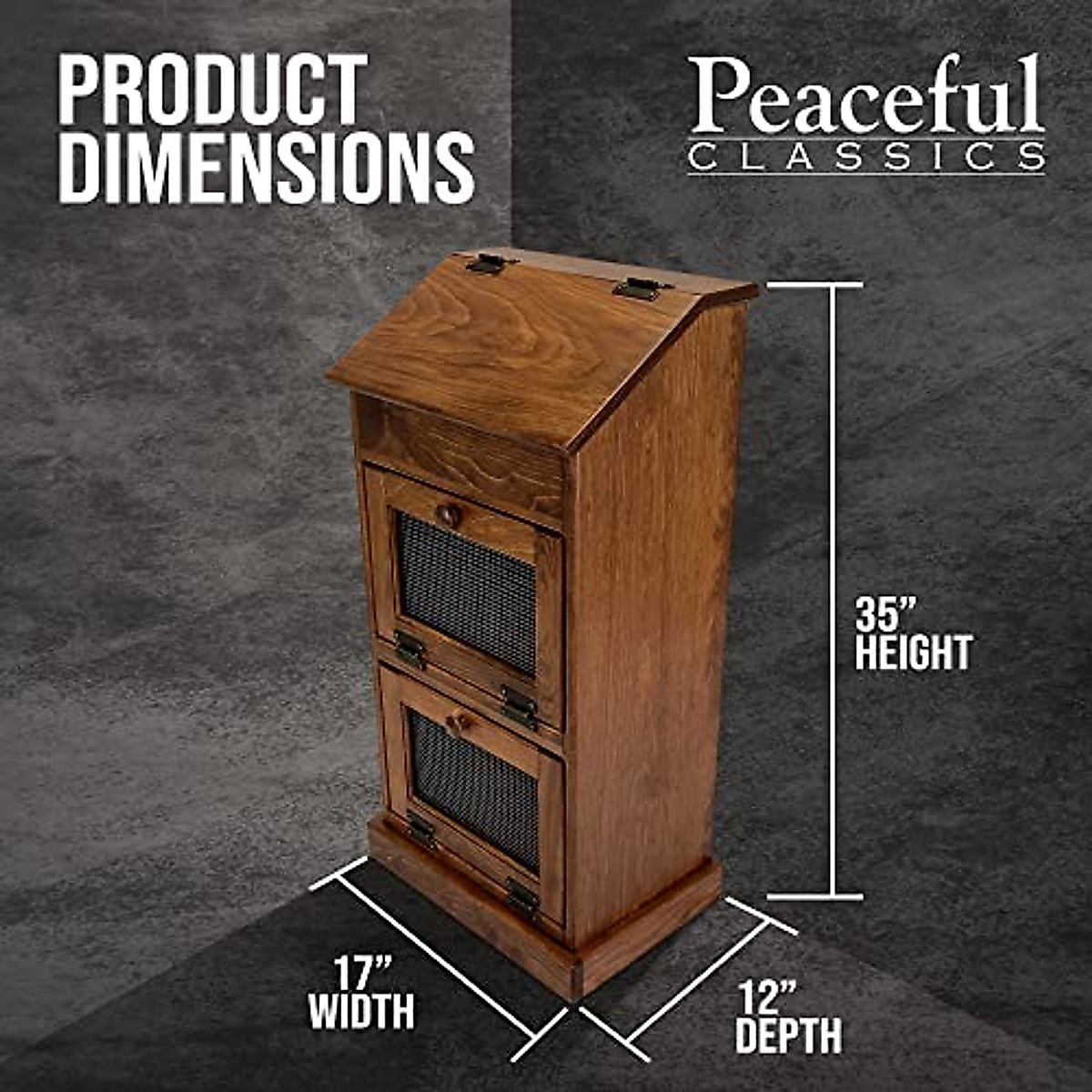 Peaceful Classics Potato Storage Wood Box, Wooden Bread Storage Bins, Decorative Potato and Onion Storage Bin, Potato Bin w/Grocery Section, Wooden Vegetable Storage w/Lid for Kitchen Pantry, Cherry