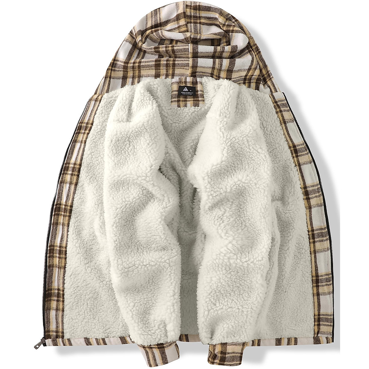 SCODI Men's Flannel Shirt Jacket Fleece Sherpa Lined Plaid Jackets Coat Full Zip Up Hoodie Winter Outwear Khaki X-Large