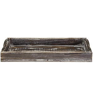 MyGift 16-inch Torched Wood Serving Tray with Decorative Antique Metal Handles | Farmhouse Decor Rectangular Butler Tray | Coffee Table/Dining Table Centerpiece Candle Holder Tray