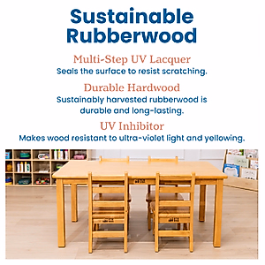 ECR4Kids 24in x 48in Rectangular Hardwood Table with 20in Legs and Four 10in Chair, Kids Furniture, Honey