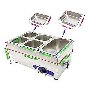INTSUPERMAI 5 Pots Electric Commercial Food Soup Warmer Canteen Buffet Steam Heater Stainless Steel 110V 1500W 1/6 GN x4+1/3GN x1 6 inch deep Adjustable Temp Restaurants, Catering and Parties