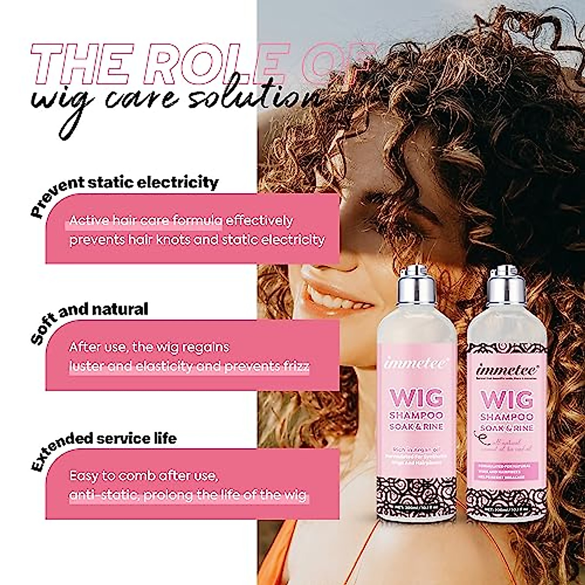 immetee 2 in 1 Shampoo & Conditioner for Wig, Soak & Rinse Wig Shampoo for Human and Synthetic Hair, Prolong Wig life. 300ml/10.1fl oz (For Natural Wigs)