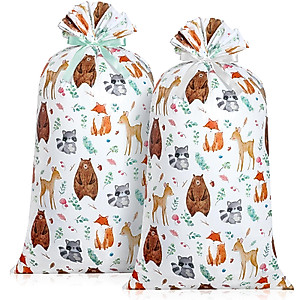 Ctosree 2 Pcs 70" x 40" Large Jumbo Gift Bag for Giant Gifts Woodland Animal Oversize Wrapping Bags with 2 Rolls Ribbons for Birthday Christmas Party(Animal)