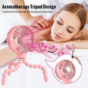 scurry Stroller Fan Upgraded Portable Fan Versatile Fan Personal Desk Fan USB Rechargeable Fan with LED Light and Aromatherapy Flexible Tripod Design Handheld Fan 3 Speeds Baby Fan for Stroller（Pink）
