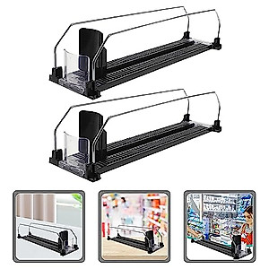 Cabilock Drink Automatic Pusher 2PCS Drink Organizer for Fridge Soda Can Dispenser for Refrigerator with Adjustable Pusher Glide Water Bottle Storage for Pantry Black