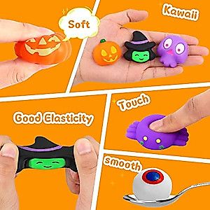 YUJUN 24PCS Halloween Mochi Squishy Toys with Black Cauldron,Kawaii Squishies Mini Stress Relief Toys for Halloween Party Favors Goodie Bag Stuffers for Kids Boys Girls