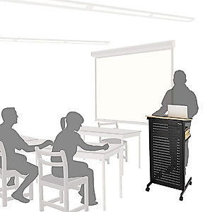 Bonnlo Mobile Wheeled Lectern Standing Podium, Portable Lecture Speech Teach Platform for Classroom Church or Ceremony, Multi-Function Reading or Laptop Desk, Table w/Tilted Top Board & Edge Stopper