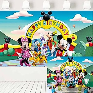 Mickey Mouse Clubhouse Backdrop Birthday Party Supplies Photo Background for Kids Birthday Party Cake Table Decoration Banner 5x3 ft 408