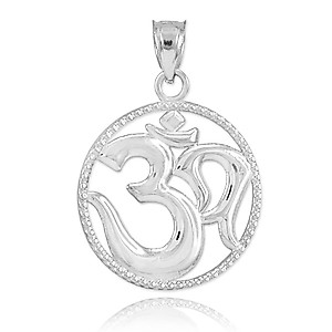 925 Sterling Silver Round Milgrain-Edged Yoga Medallion Om Charm Pendant