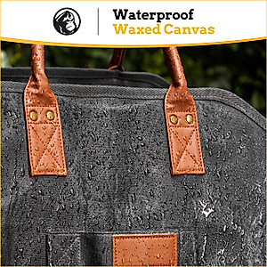 MOUNTAIN GRILLERS Heavy Duty Canvas Firewood Carrier - Features Reinforced Handles For Carrying Wood & Logs - Must Have Bag For Any BBQ Enthusiasts & Pit Masters