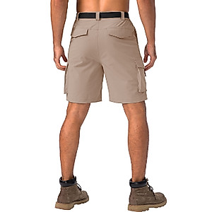 Viodia Men's Hiking Cargo Shorts Stretch Tactical Shorts for Men with 8 Pockets Quick Dry Lightweight Shorts for Work Golf Fishing Dark Khaki