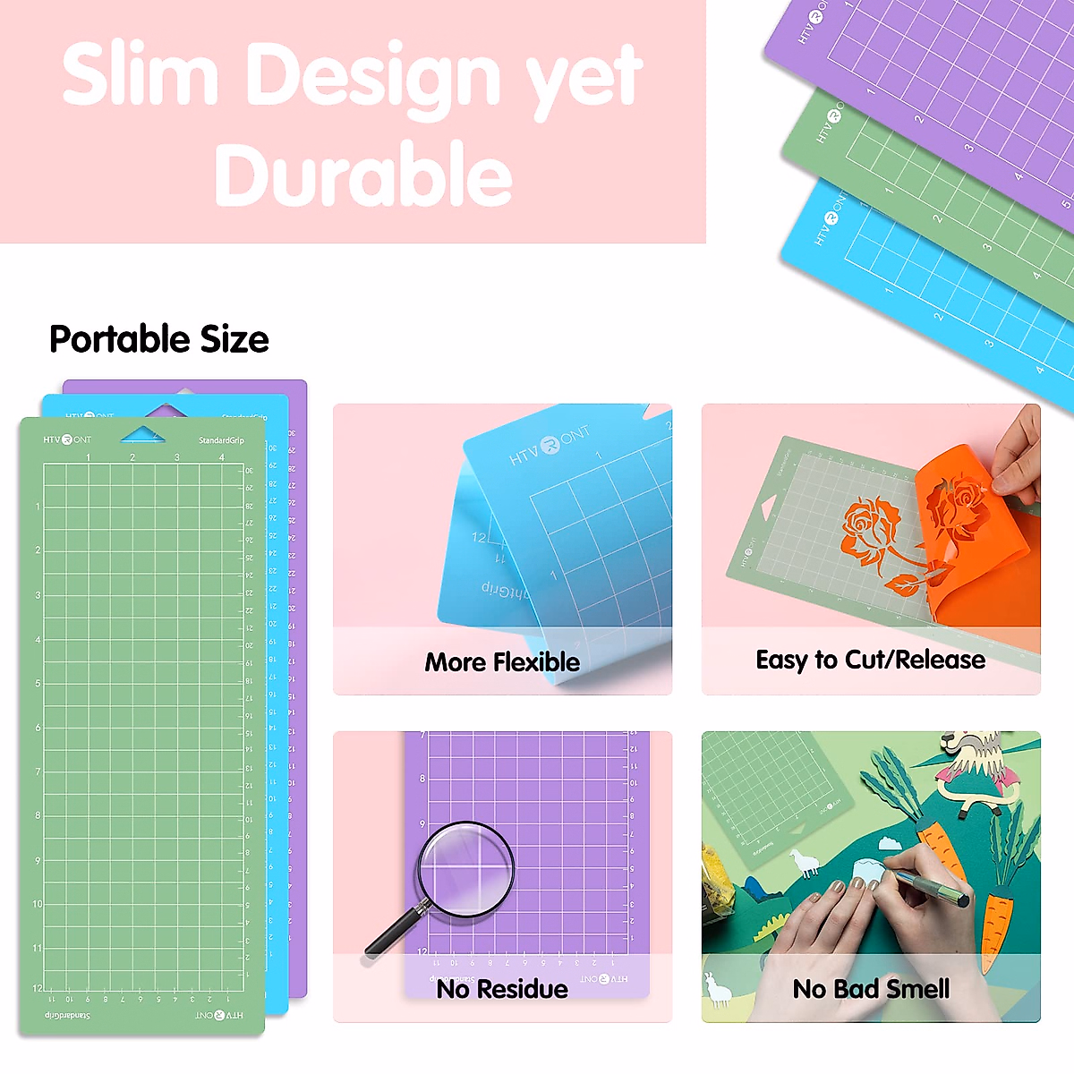 HTVRONT Standard Grip Cutting Mat For Cricut Joy - 3 Pack 4.5"X12" Quilting Mats For Cardstock HTV Crafts, Standard Adhesive Sticky Green Cut Mats Replacement Accessories for Cricut Mats