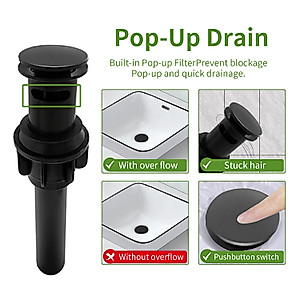 VIKASI Waterfall Bathroom Faucets for Sink 3 Hole Matte Black Bathroom Sink Faucet with Pop Up Drain 8 Inch Widespread Vanity Faucets Basin Faucet Modern Vanity Faucet 2 Handle Lavatory Faucet