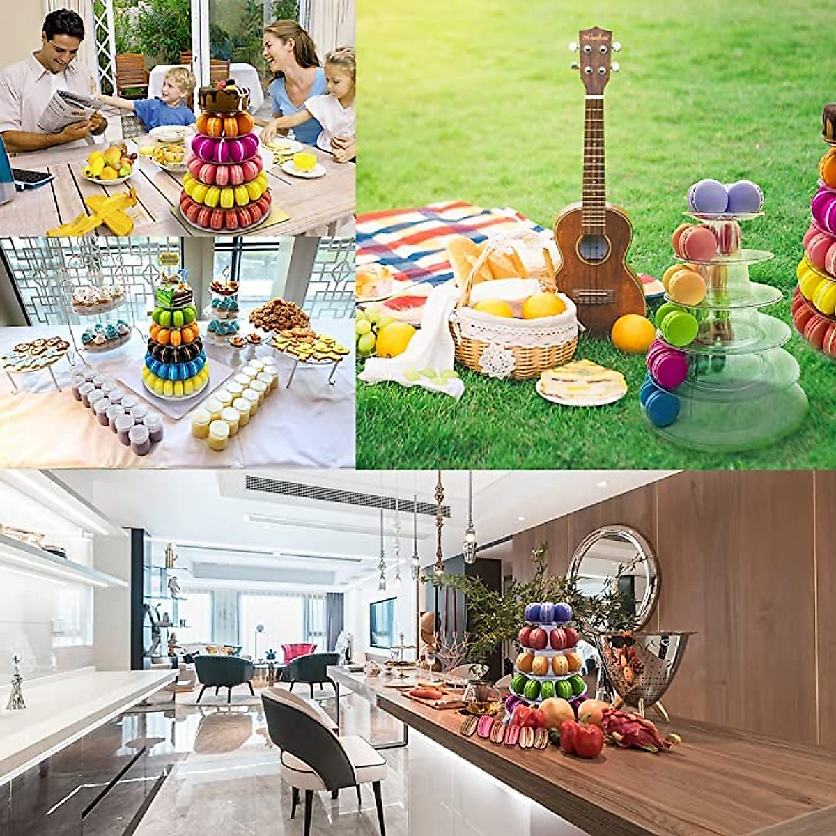 6 Tier Macaron Display Stand, Round Clear Cupcake Holder Display Stand Dessert Pastry Tower Stand for Wedding Birthday Bar Party Décor - 10 inches