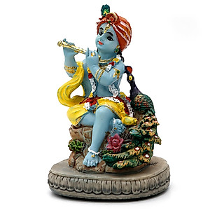 Hindu God Lord Krishna Statue – 4.3" H Indian Idol Krishna Sculpture India Wedding Baby Shower Return Gifts Diwali Gifts Home Office Mandir Temple Puja Gifts Murti Pooja Item