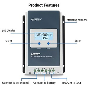 EPEVER 20A Solar Charge Controller MPPT 12V / 24V Auto Max.PV 100V Input Negative Ground Solar Panel Charge Regulator with MT50 Remote Meter Temperature Sensor RTS & PC Communication Cable RS485
