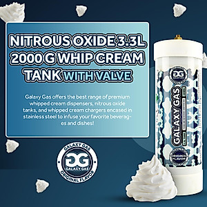 Galaxy Gas Original Flavor, Whipped Cream Dispenser Cartridge Tank, Nitrous Oxide 3.3L 2000 Gram, Whipped CreamTank, N2O tank Tank, 1 Cylinder