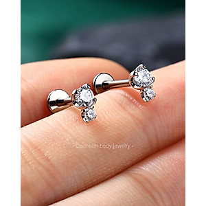 COCHARM 14K White Gold Helix Earring Stud 16g Flat Back Forward Helix Piercing Push in 8mm Cartilage Ear Stud Threadless Outer Conch Earring Stud Real White Gold Labret Stud
