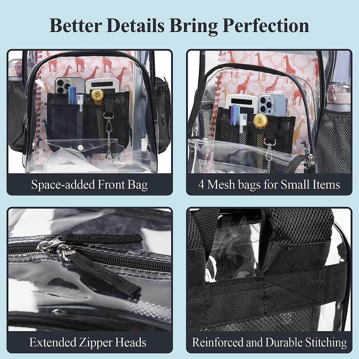 PACKISM Clear Backpack, Large Clear Backpack Heavy Duty Sturdy Shape Transparent Backpack, PVC See Through Backpack Clear Bookbag for Student, School, Workplace, Travel, Black