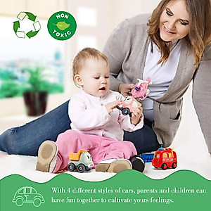 NASHRIO Push Forward and Wind Up Cars Toys for Baby and Toddlers, 4 Pack Kids Early Educational Vehicles - Boys and Girls Birthday Party Favors Gift (Random Colors)