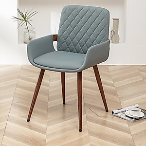 LUNLING Mid Century Modern Dining Room Chairs Set of 2 Accent Faux Leather Chair Bentwood Frame with Armrest,Upholstered Seat,Metal Legs Chairs,Adjustable Foot for Kitchen Room Desk Chairs(Blue)