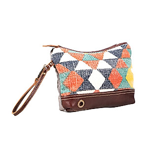 Myra Bags Traveler's Choice Canvas, leather & Rug Pouch Wristlet S-1912