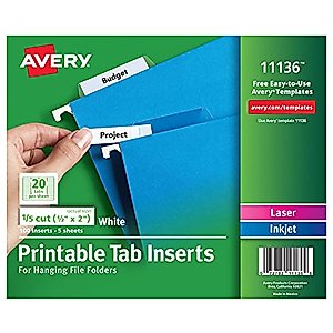 Avery WorkSaver Tab Inserts, 2 Inches, White, 100 Inserts (11136)
