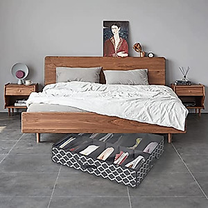 Under Bed Shoe Storage Organizer for Closet (2 Pack Fits 24 Pairs), Underbed Shoes Storage Solution with Clear Cover, for Sneakers, Clothes, Great Space Saver (Gray Lantern Pattern)