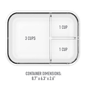 Bentgo® Glass Lunch Box - Leak-Proof Bento-Style Food Container with Airtight Lid and Divided 3-Compartment Design - 5 Cup Capacity for Meal Prepping, and Portion-Controlled Meals for Adults & Teens (Gray)