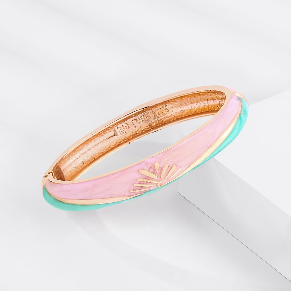 UJOY Cloisonne Bracelet Colorful Cloisonne Design Gold Plated Hinge Enamel Bangle Jewelry for Women 55A79 green-pink