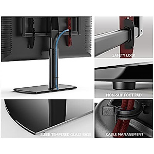 FITUEYES Universal TV Stand, Swivel TV Table Stand for 32-65 70 75 Inch Flat Screen, Table Top TV Stand Base Replacement, Height Adjustable TV Mount Stand with Glass Base, Max Holds 88lbs