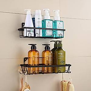 FEULAM Shower Caddy, Adhesive Bathroom Shower Organizer Shelves, Rustproof Shower Caddy Basket, Wall Mount Shower Racks For Inside Shower With 2 Soap Dish (BLACK)