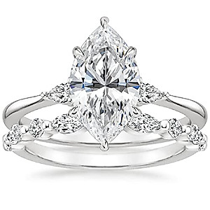 JEWELERYN Lovely Solitiare Bridal Set, Marquise Cut 3 CT, Colorless Moissanite Ring Set, 925 Sterling Silver, Engagement Ring, Wedding Ring, Christmas Gift, Perfact for Gift Or As You Want (6.5)