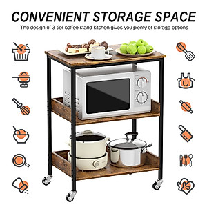 Kitchen Microwave Cart, 3 Tier Rolling Kitchen Utility Cart on Wheels Coffee Cart, Kitchen Storage Islands for Living and Kitchen Room