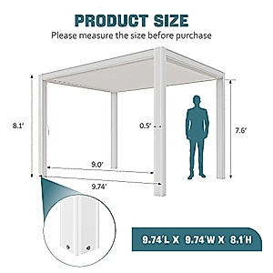 QAQA 10 X 10 FT Louvered Pergola with Adjustable Roof, Aluminum Outdoor Pergola Gazebo with Hardtop for Patio, Garden and Deck, White