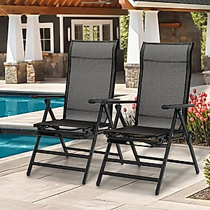 MoNiBloom 3 in 1 Outdoor Lounge Chairs Set of 2 Folding Recliner Patio Lounge Chair with Retractable Footrest, Furniture Outdoor Large Angle Adjustment Chair for Deck Patio Beach Yard, 330lbs
