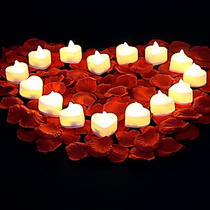 2400 Pieces Artificial Rose Petal 24 PCS Romantic Heart Candle Flameless Romantic Love Tealight Candle for Romantic Night Valentine's Day Anniversary Wedding Hotel Room Decor