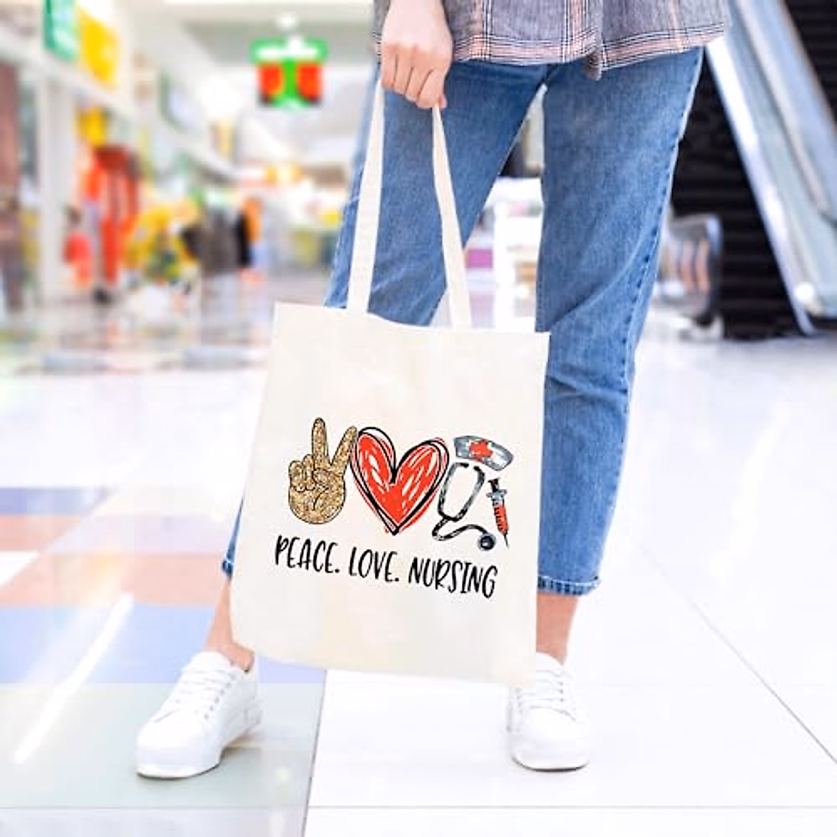 JXGZSO Nursing bag for nurses Nursing Work Tote Bag Peace Love Nursing Makeup Bag Graduation Gift For Nurse