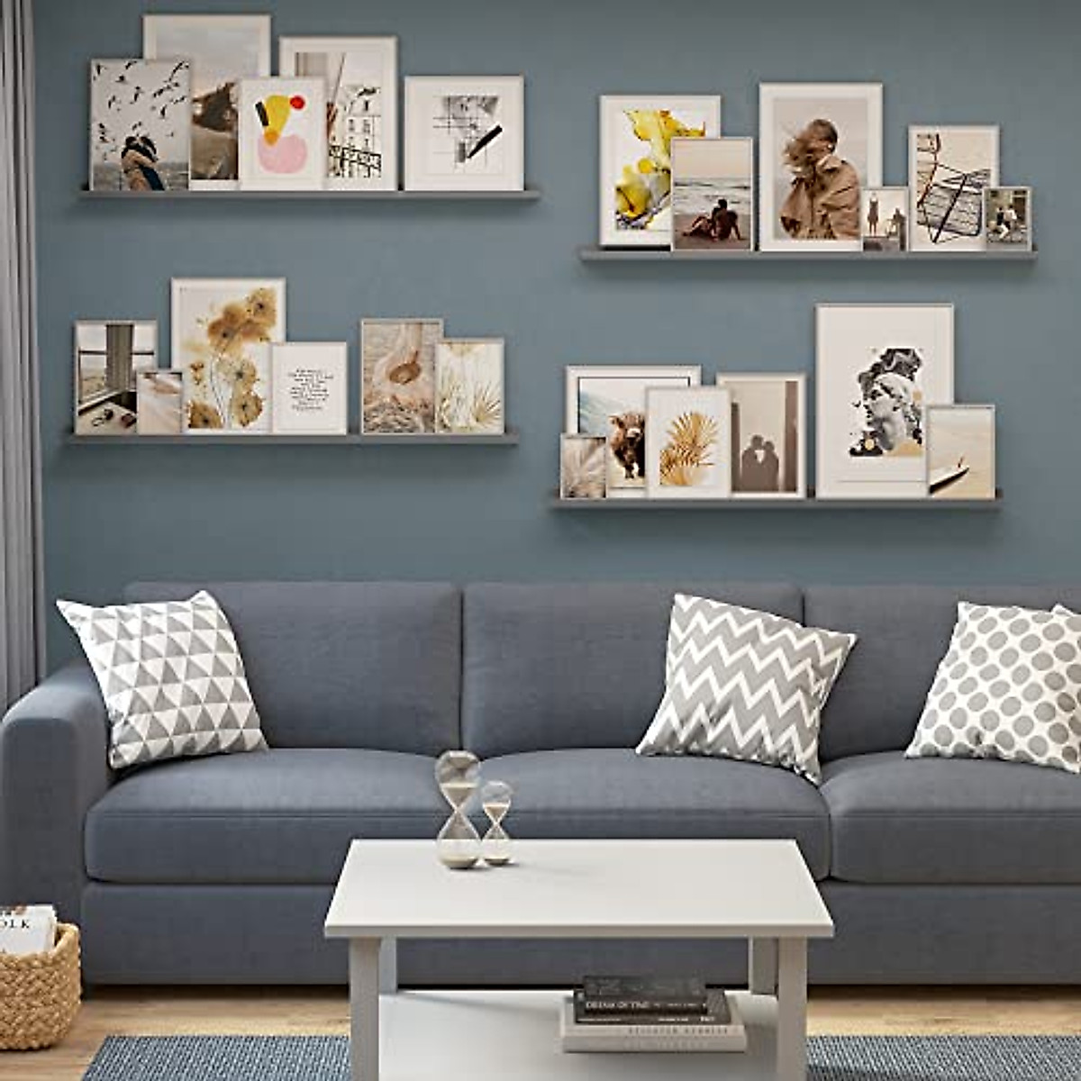 Wallniture Denver 46" Floating Shelves for Wall, Floating Bookshelf for Kids Room, Gray Kids Room Shelves, Wall Bookshelf for Living Room Decor, Nursery Shelves, Picture Ledge Shelf Set of 4