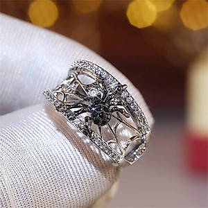 Personality Fashion Creative 925 Sterling Silver AAA Cubic Zirconia Thumb Rings Vintage 3D Black Spider Hollow Ring Joint Midi Rings Creative Finger Jewelry or Gift for Festival Party (8)