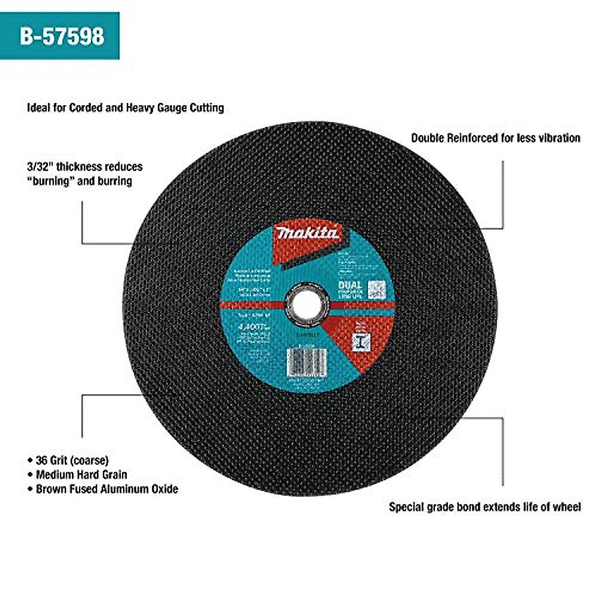 Makita B-57598-5 14" x 1" x 3/32" Abrasive Cut-Off Wheel, 5/Pk